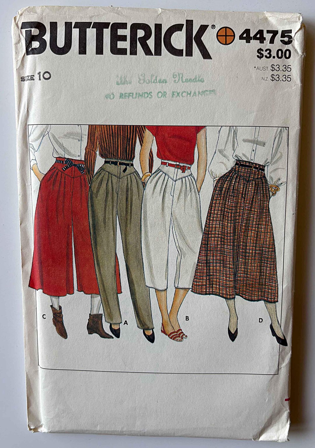 RARE Vintage 80's Misses' Shaped Yoke Pants, Culottes & Skirt Butterick ...