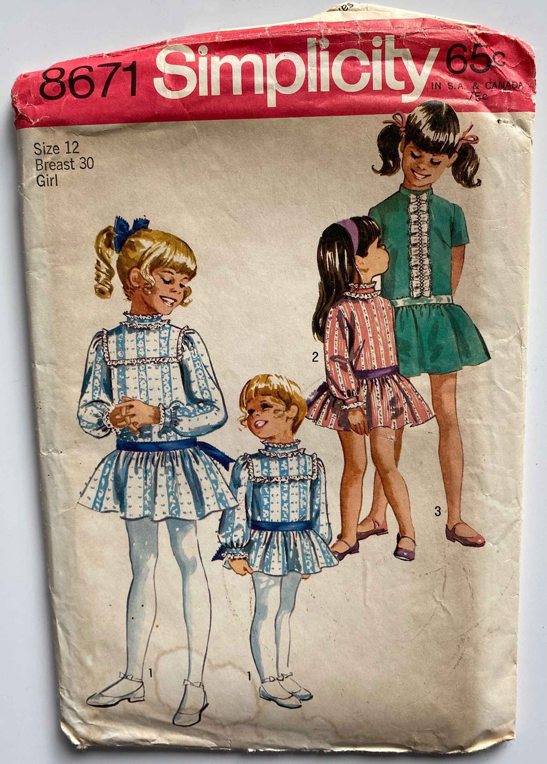 Vintage 60's Girl's Dress, Drop Waist Simplicity 8671 Sewing Pattern ...