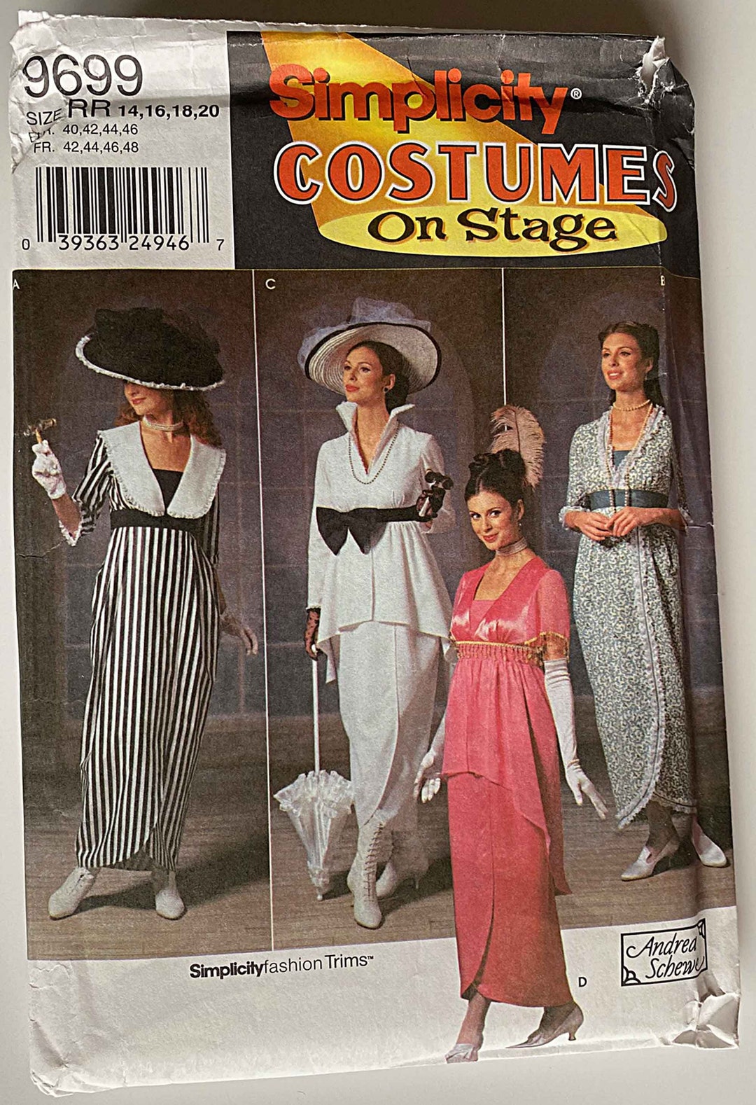 RARE Misses' on Stage Costumes Vintage Dresses and Hats Simplicity 9699 Sewing Pattern UC Sizes ...