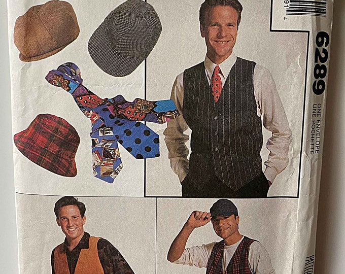 RARE Vintage 90s Mens' Vest, Hats, Neck Tie Mccall's 6289 Sewing ...