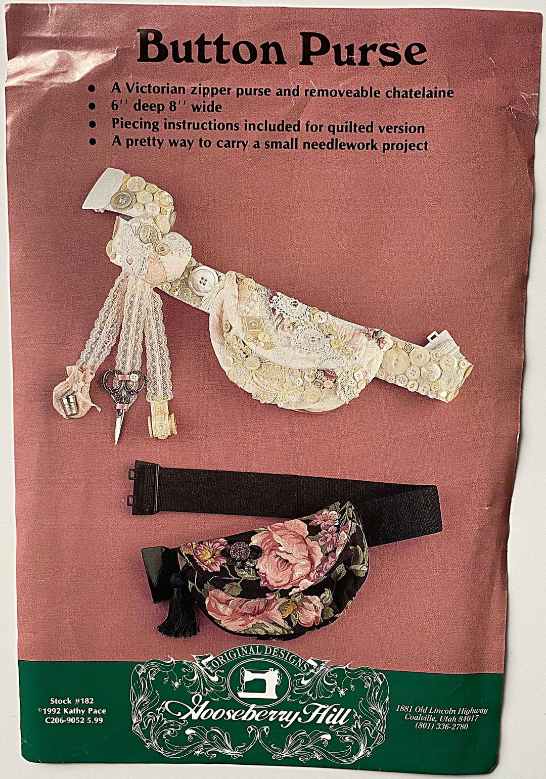 RARE Vintage Button Purse Sewing Pattern Gooseberry Hill 182 UNCUT ...