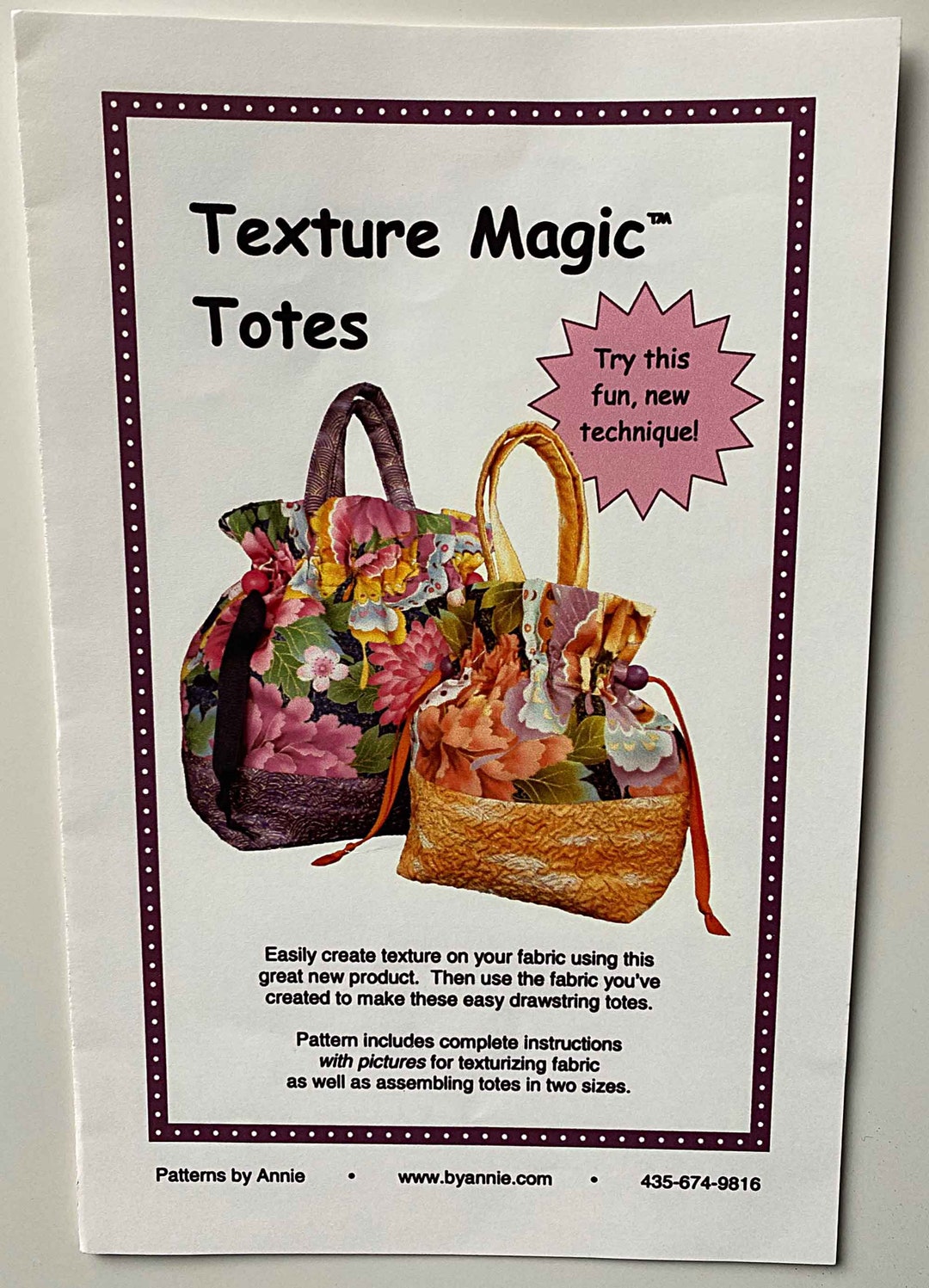 RARE Texture Magic™ Totes Sewing Pattern UNCUT Patterns by Annie 2 ...