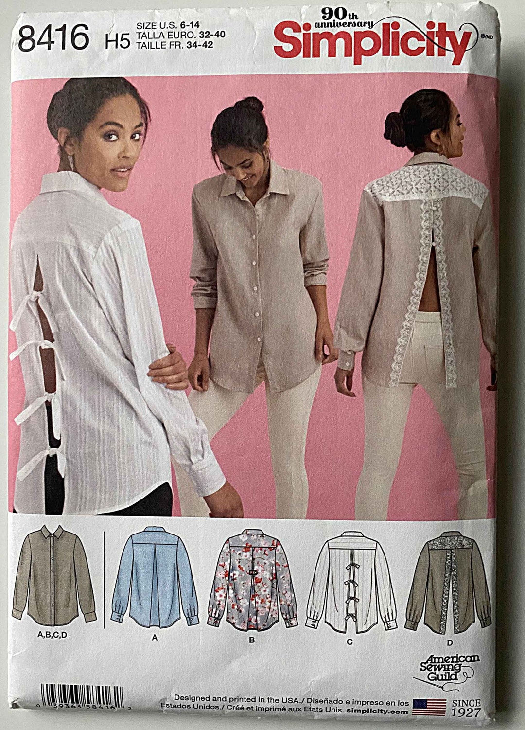 Misses' Shirt With Back Variations, Long Sleeve Tops Simplicity 8416 ...