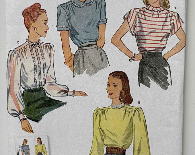 Vintage 1940's Retro Misses' Vintage Blouses Simplicity 8736 Sewing ...