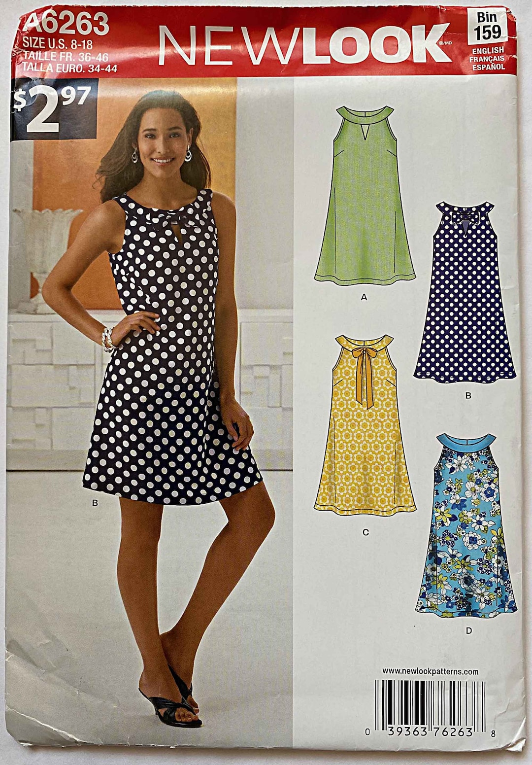 Misses' Summer Dress New Look 6263 Sewing Pattern UNCUT, Sizes 8-18 ...