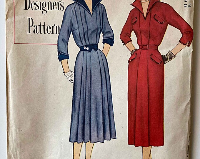 RARE Vintage 1950 Designer's Simplicity 8305 Sewing Pattern Misses' One-piece Dress With ...