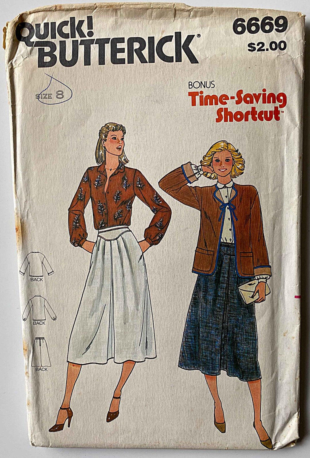 RARE Vintage Misses' Jacket, Blouse and Skirt, Butterick 6669 Sewing ...