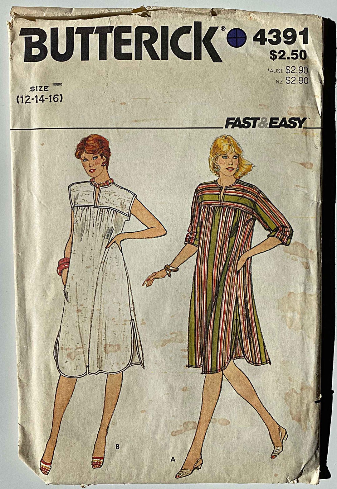 RARE Vintage 80's Misses' Fast & Easy Dress Butterick 4391 Sewing ...