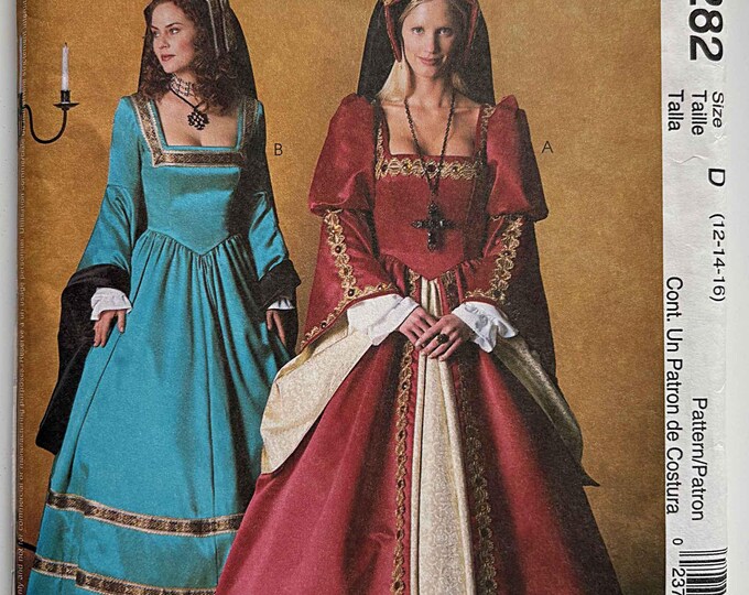 RARE Misses' Medieval Renaissance Tudor Elizabethan Dress Gown Veil Cap Mccall's 3282 Sewing ...