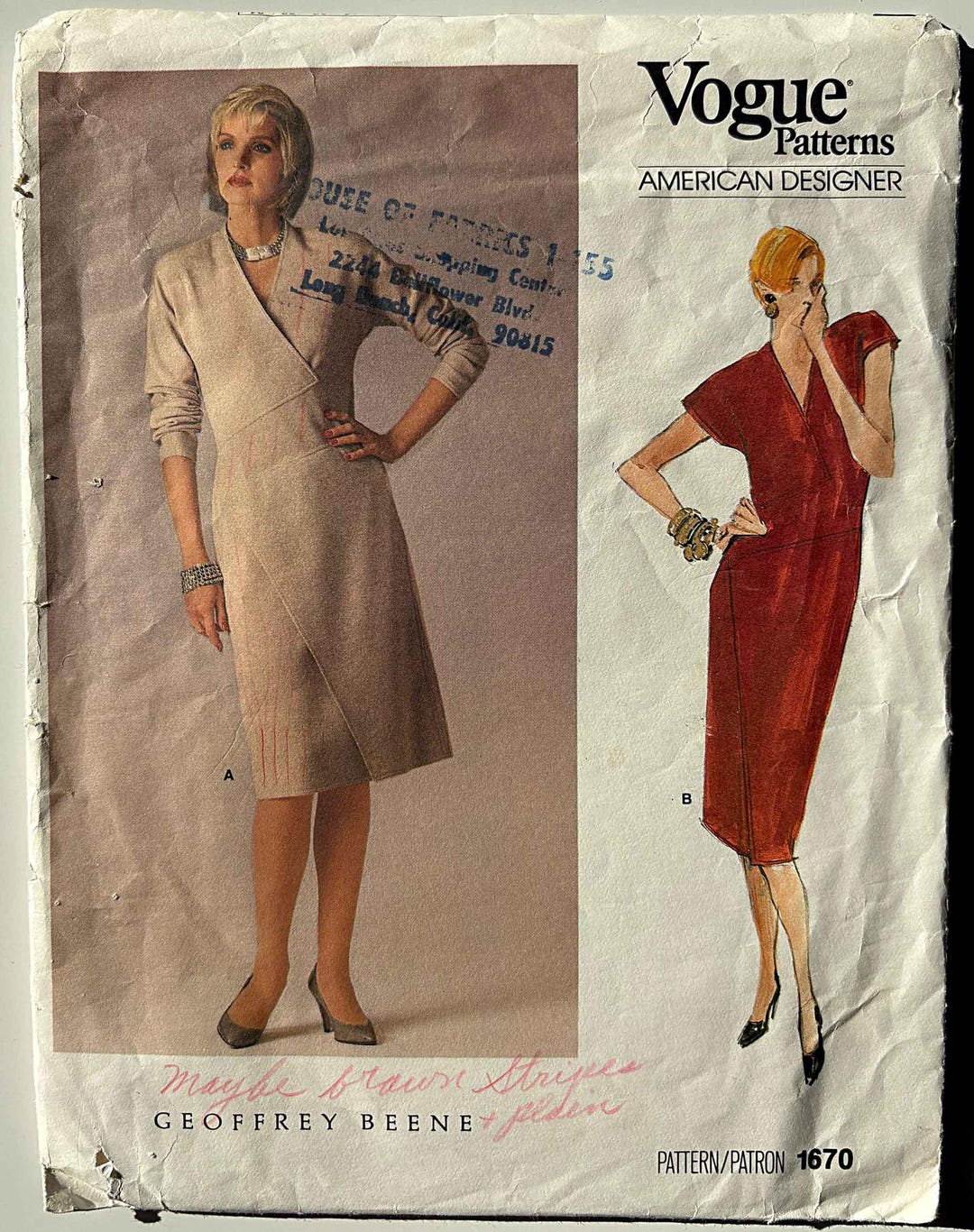 RARE Vintage 80's Designer Geoffrey Beene Misses' Dress Vogue 1670 ...
