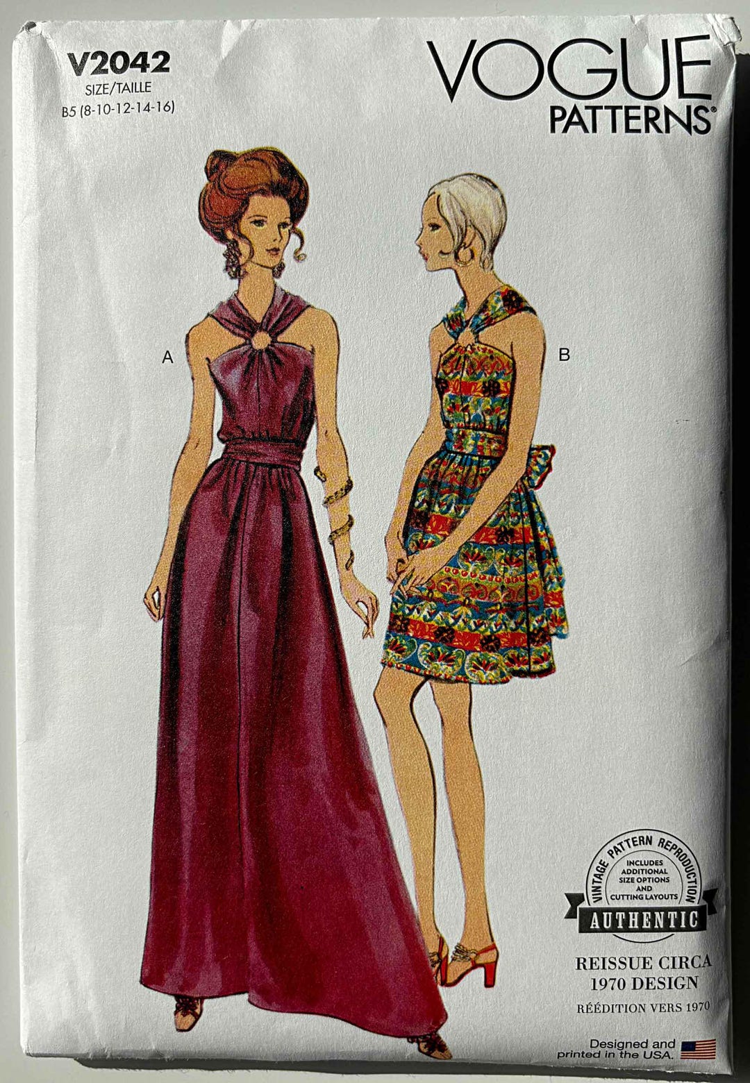 Boho 1970's Re-issue Misses' Evening Dress in 2 Lengths Vogue 2042 ...