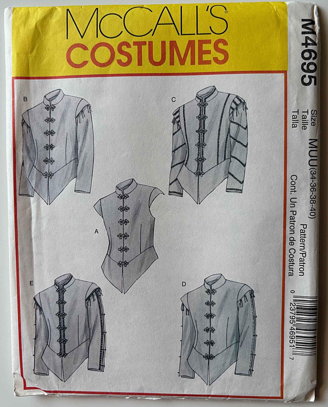 RARE Men's Renaissance Costume Doublets, Mccall's 4695 Sewing Pattern ...