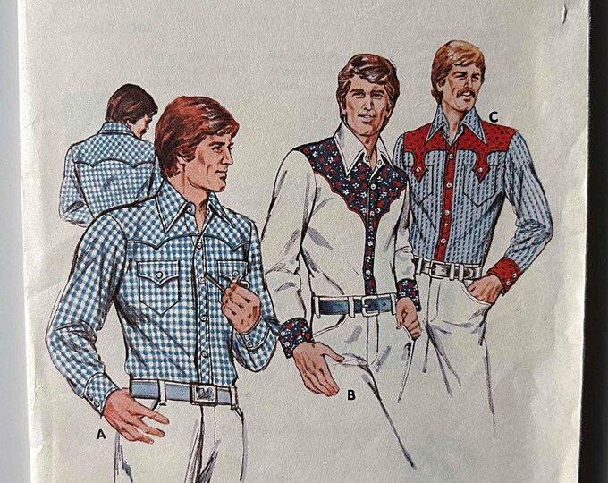Vintage Men's Yoked Western Shirt Kwik Sew 917 Sewing Pattern Cut ...