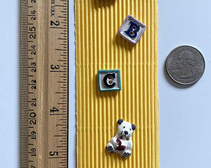 ABC Block Ceramic Button Set by Incomparable Buttons, Set of 5 Buttons ...