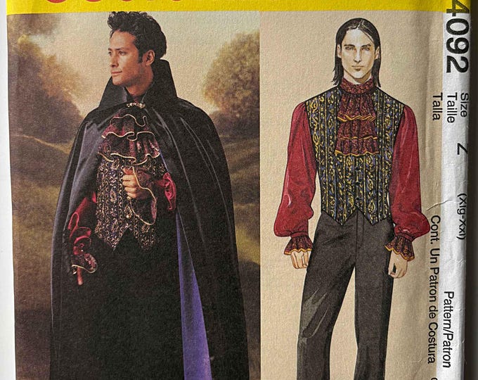 Men's Costumes Vampire, Lined Cape, Vest, Ruffle Shirt, Jabot, Mccall's ...