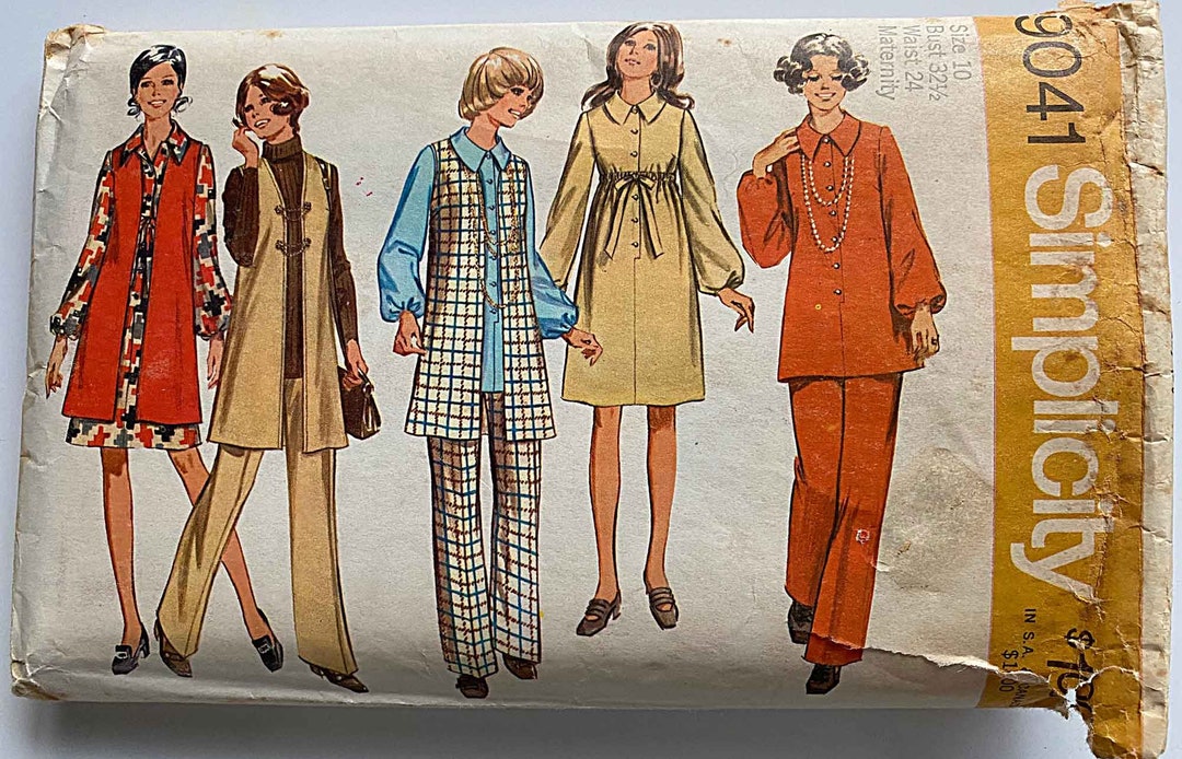 Retro 70's Misses' Maternity Dress or Tunic, Vest-coat and Pants ...