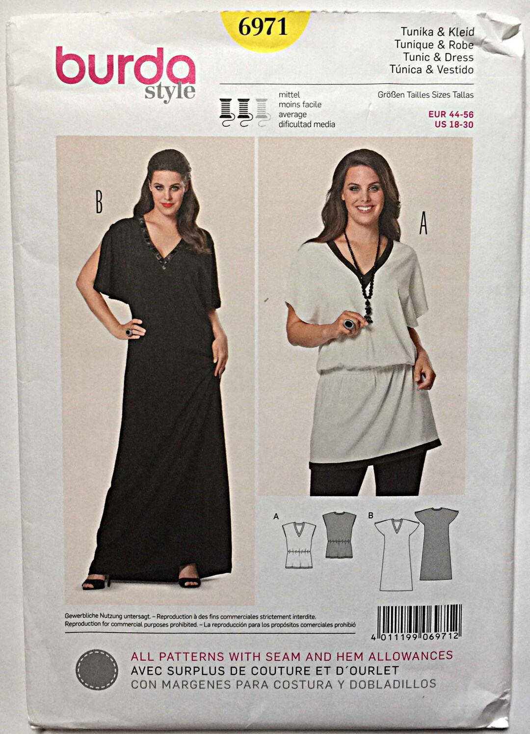 Women's Tunic Top and Maxi Dress Burda 6971 Sewing Pattern - Etsy