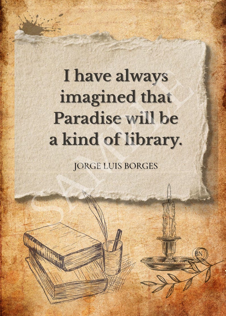 Library Kindle Insert | Jorge Luis Borges Quote | Dark Academia Bookish ...