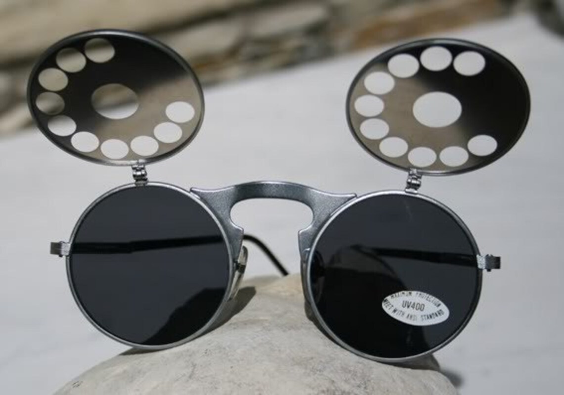 Round Flip up Sunglasses, Telephone Dial Flip Ups, Vintage Hi Tek ...