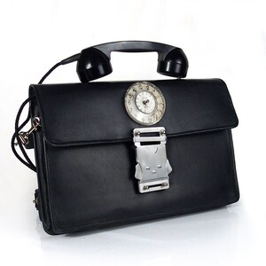 Vintage Black Leather Shoulder Bag Briefcase Telephone Handle Goth ...