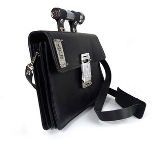 Vintage Black Leather Shoulder Bag Briefcase Functional Art Torch ...