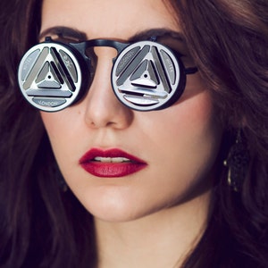 Black Flip up Sunglasses, Black Round Metal Sunglasses, 80s Post Modern ...