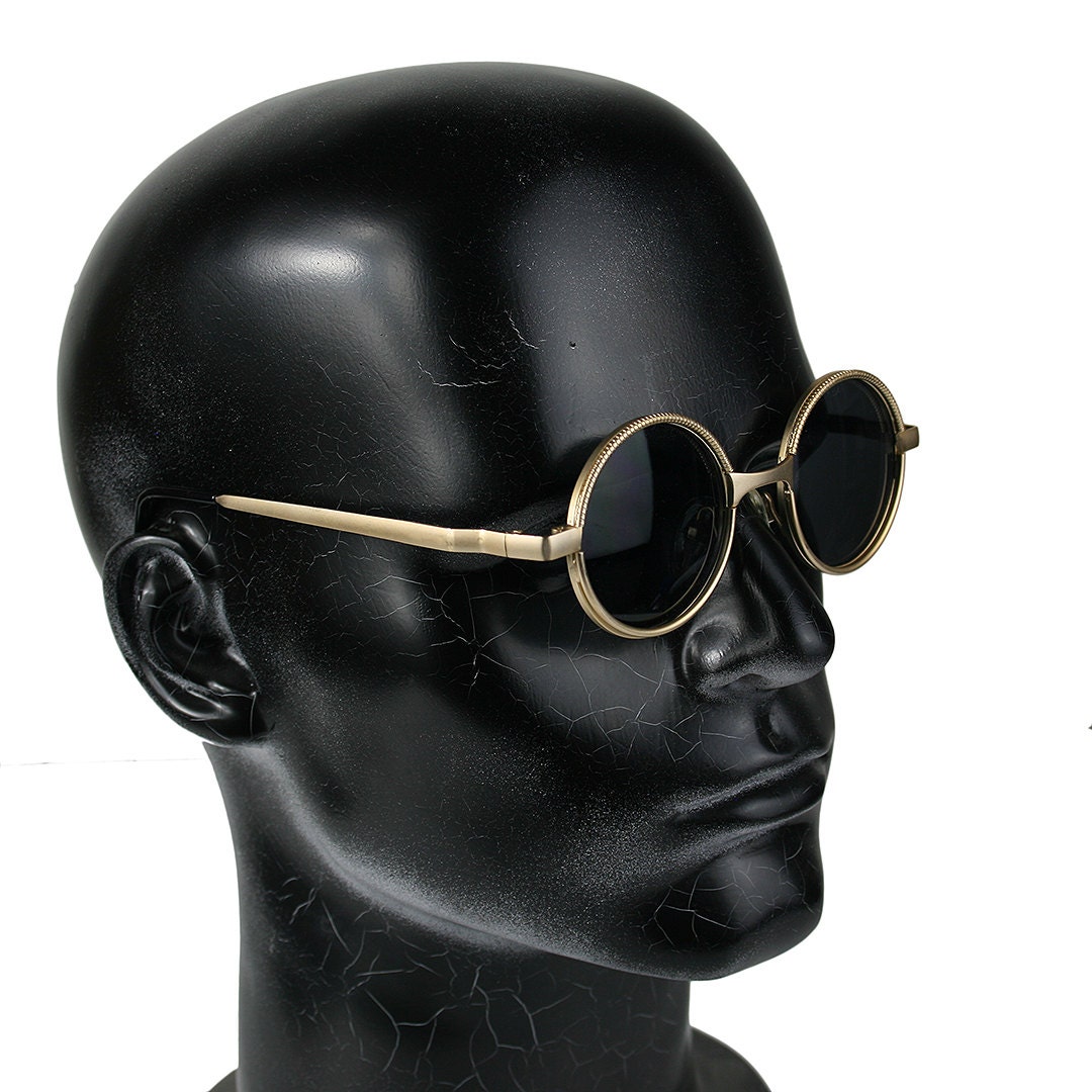 Vintage Round Steampunk Sunglasses Small Round Gold Sunglasses Retro ...