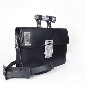 Vintage Black Leather Shoulder Bag Briefcase Functional Art Torch ...