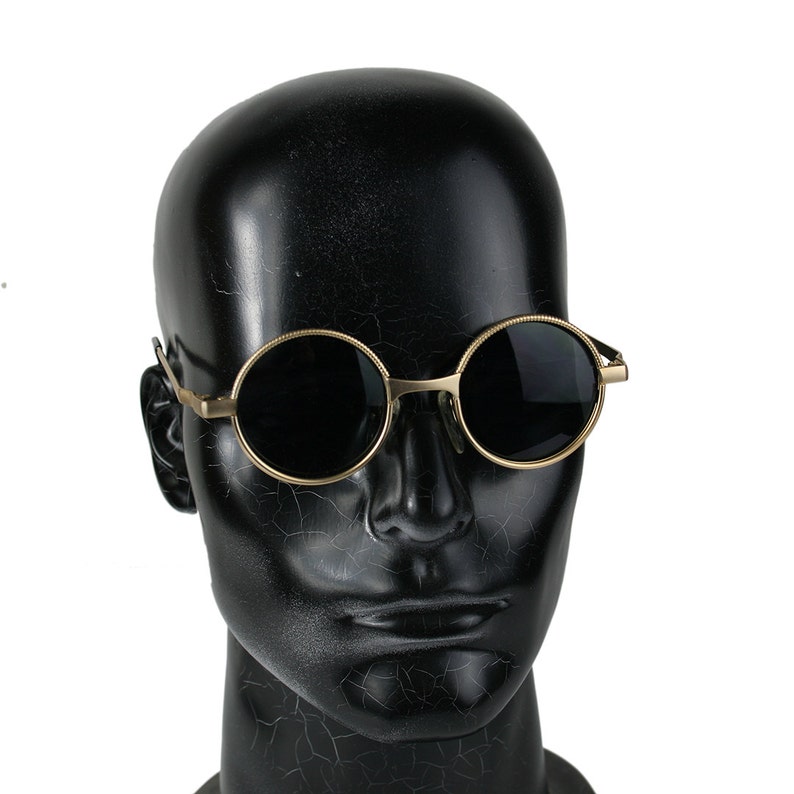 Vintage Round Steampunk Sunglasses Small Round Gold Sunglasses Retro ...