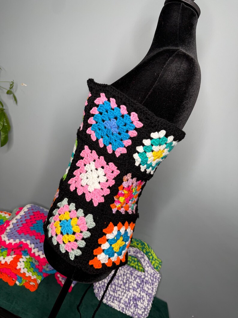 Black Flower Granny Square Crochet Corset - Etsy