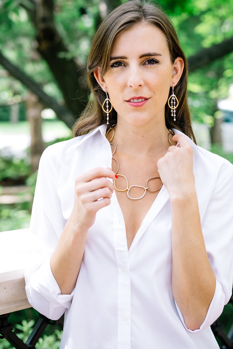 Gold Plated Abstract Statement Necklace, Mixed Metal Chain Link - Etsy