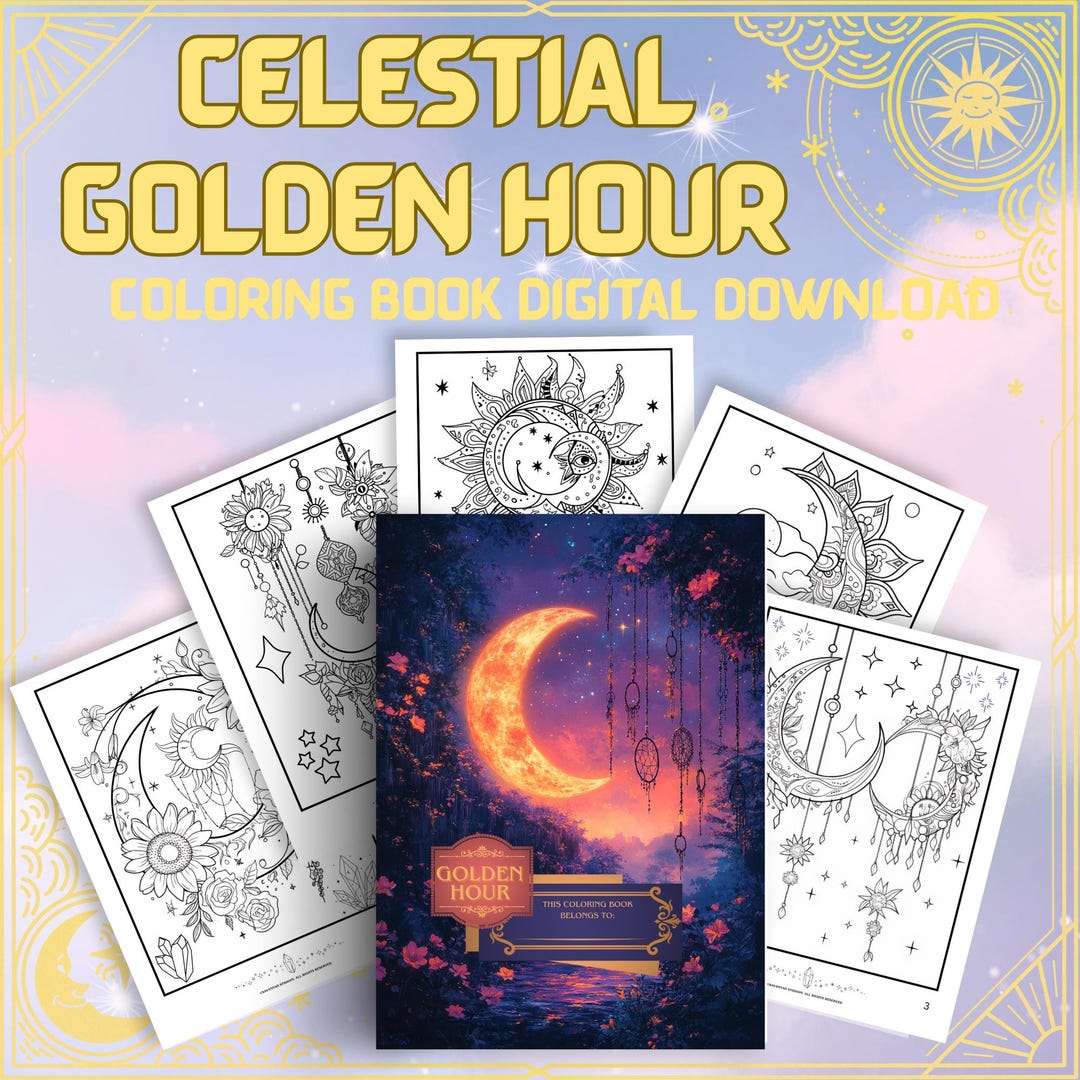 Celestial Coloring Book Printable Pages Digital Download With Stars ...