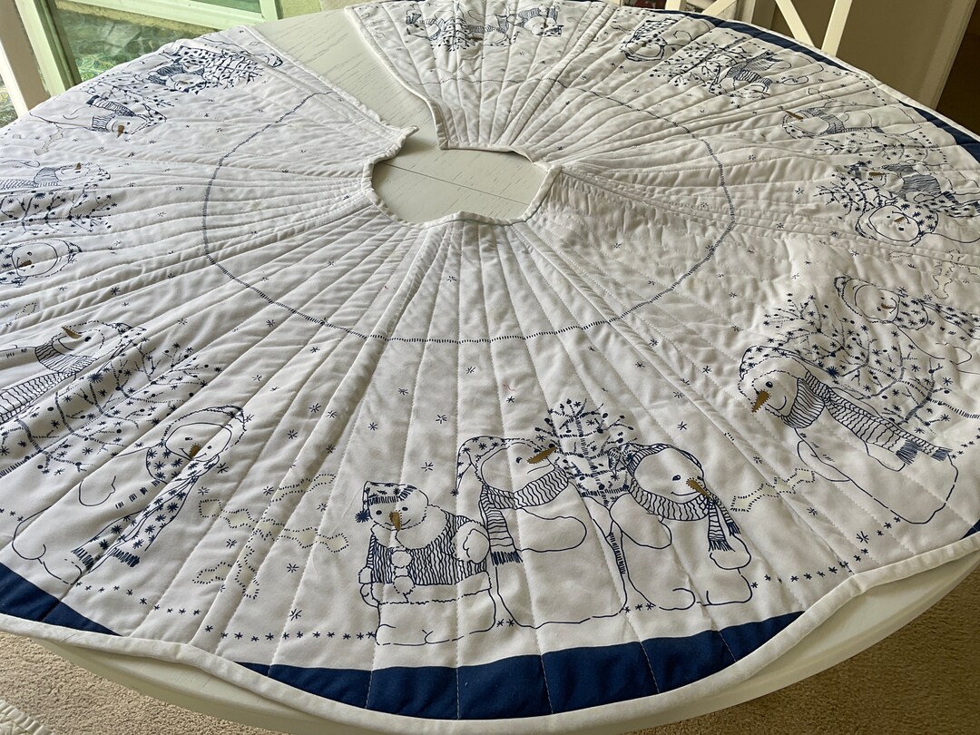 Handmade Quilted Christmas Tree Skirt, Snowmen Print, 45 Inch - Etsy