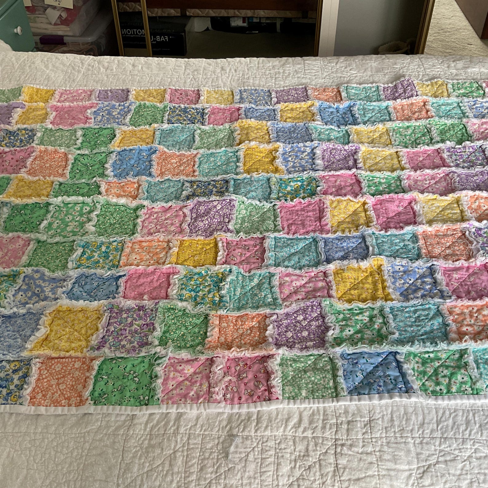 Nana's Patchwork Rag Quilt, This Quilt Has New Fabrics That Look Old ...