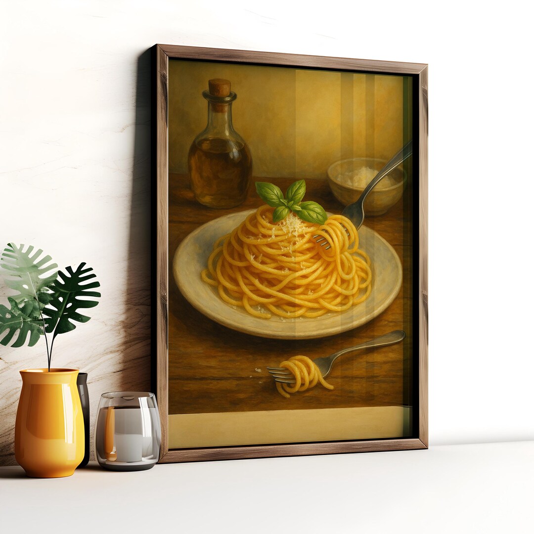 Italian Pasta Table – Realistic Kitchen Wall Art of Spaghetti Dish With ...