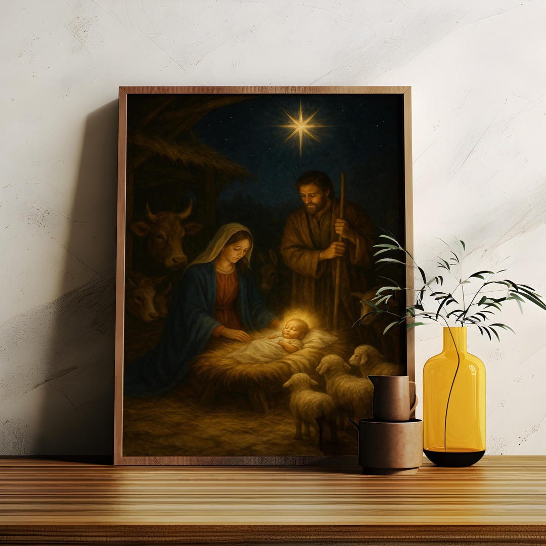 Realistic Nativity Scene Wall Art Print – Photoreal Holy Family ...