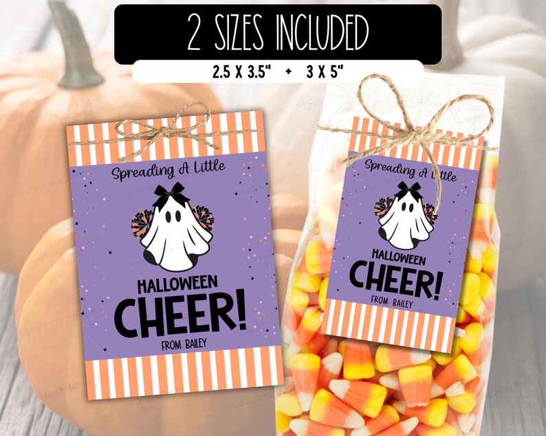Halloween Cheerleader Tags, Printable Halloween Cheer Bag Snack Tag ...