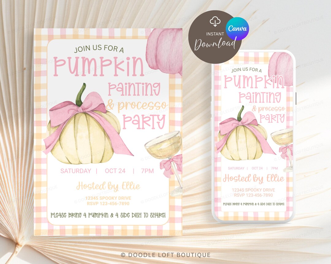 Editable Pumpkin Painting Party Invitation Template, Printable ...