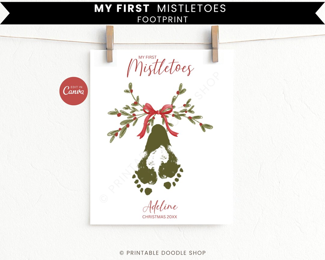 Baby First Christmas Mistletoe Footprint Art Keepsake Printable Holiday ...