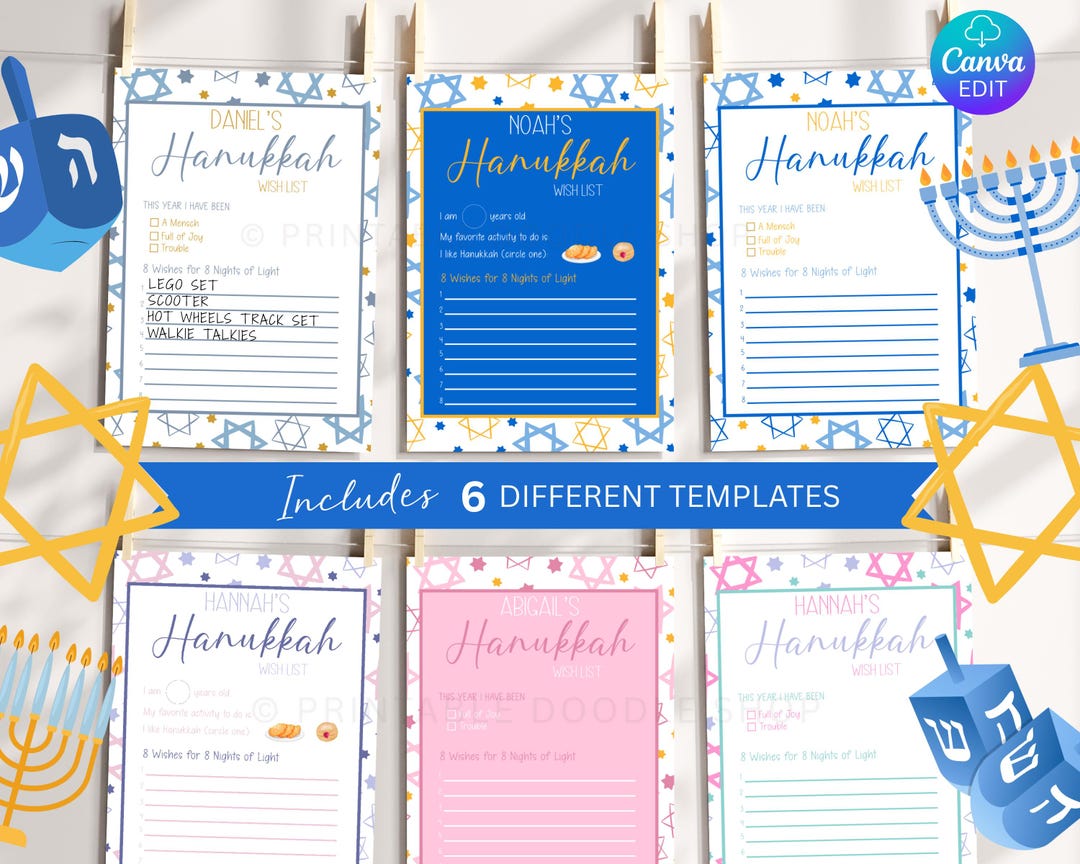 Hanukkah Wish List Activity Printable, Chanukkah Wish List Editable ...