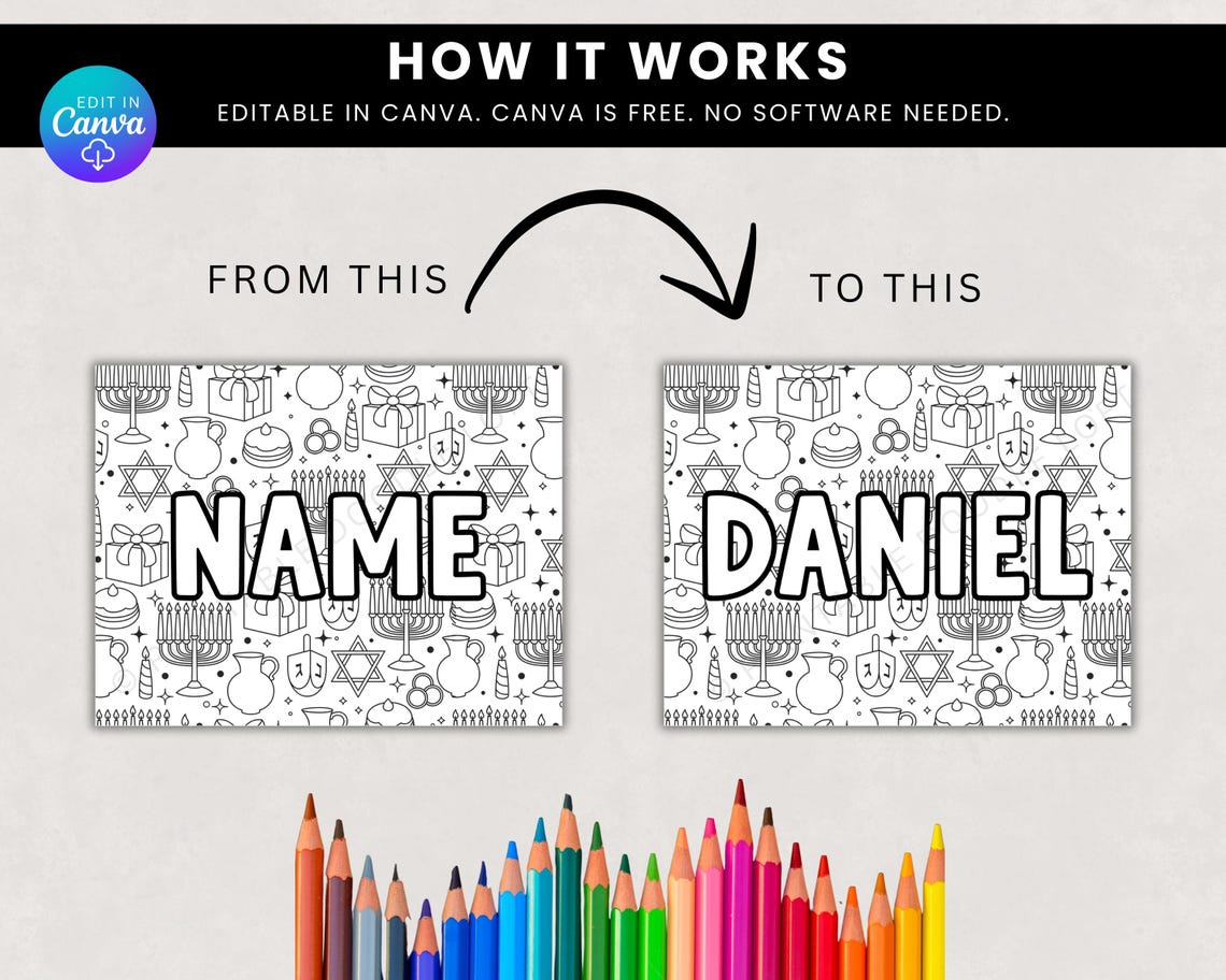 Personalized Hanukkah Coloring Page - Editable Chanukah Activity ...