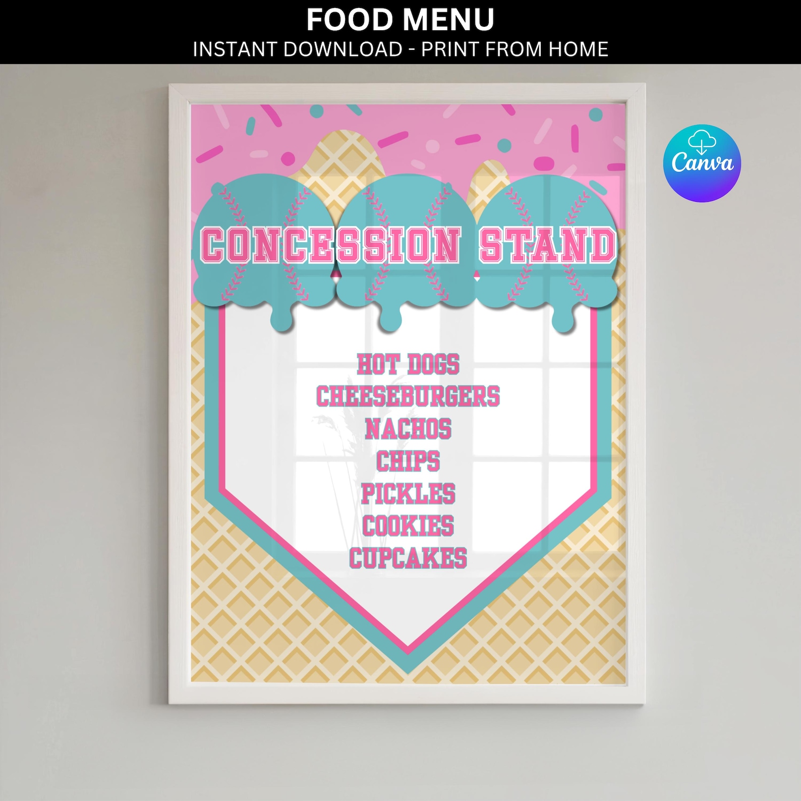 Baseball Drip Birthday Party Food Menu, Baseball Theme Concession Stand ...