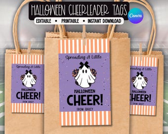 Halloween Cheerleader Gift Tag: Editable Printable Label, Cheer Ghost ...