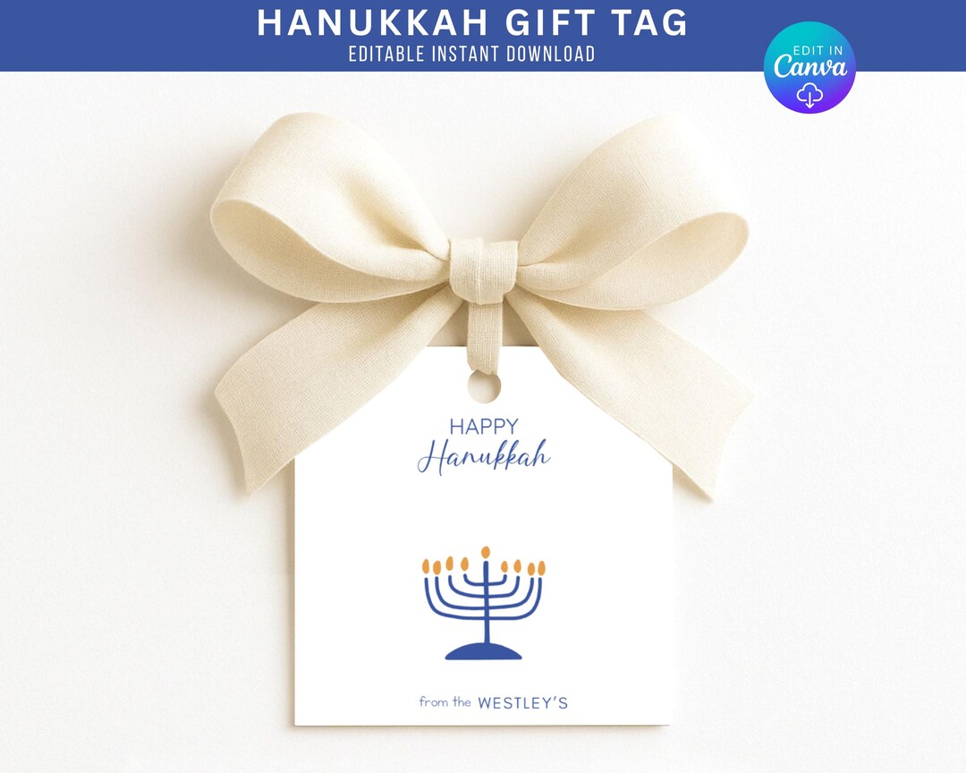 Printable Hanukkah Gift Tag Template | Minimalist Chanukah Personalized ...