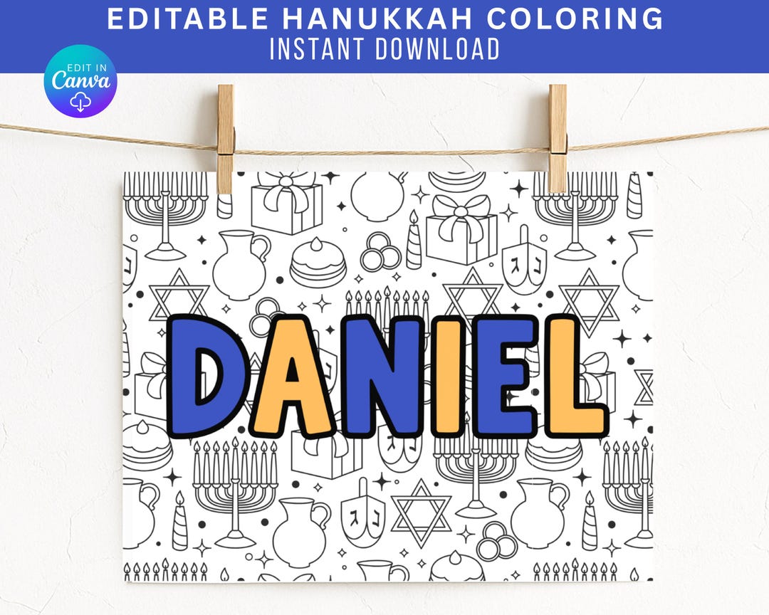 Personalized Hanukkah Coloring Page - Editable Chanukah Activity ...