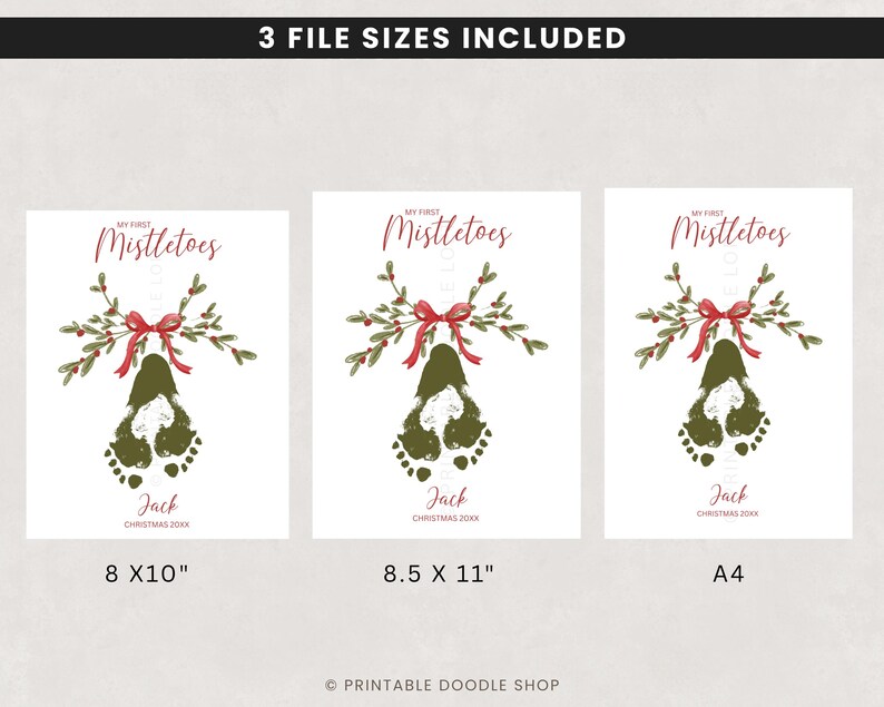 Baby First Christmas Mistletoe Footprint Art Keepsake Printable Holiday ...
