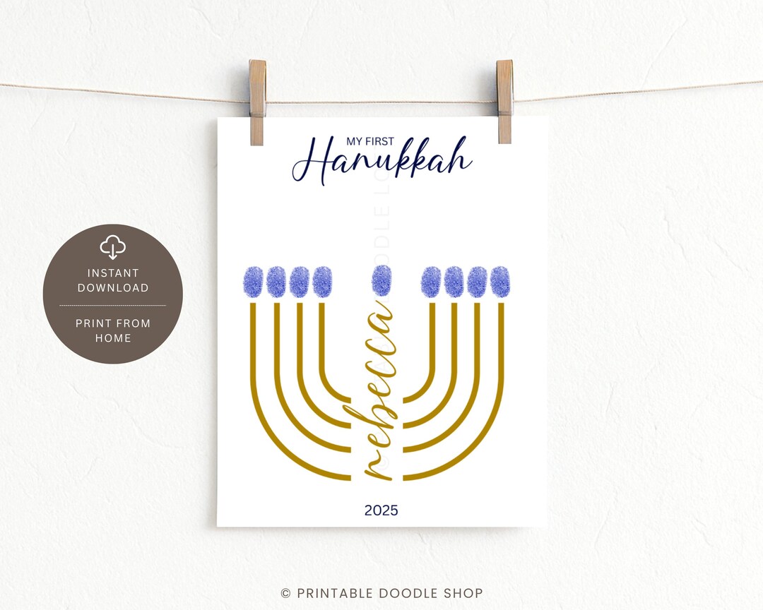 Baby First Hanukkah Fingerprint Art Printable - Personalized Daycare ...