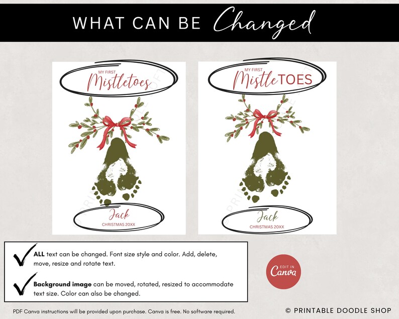 Baby First Christmas Mistletoe Footprint Art Keepsake Printable Holiday ...