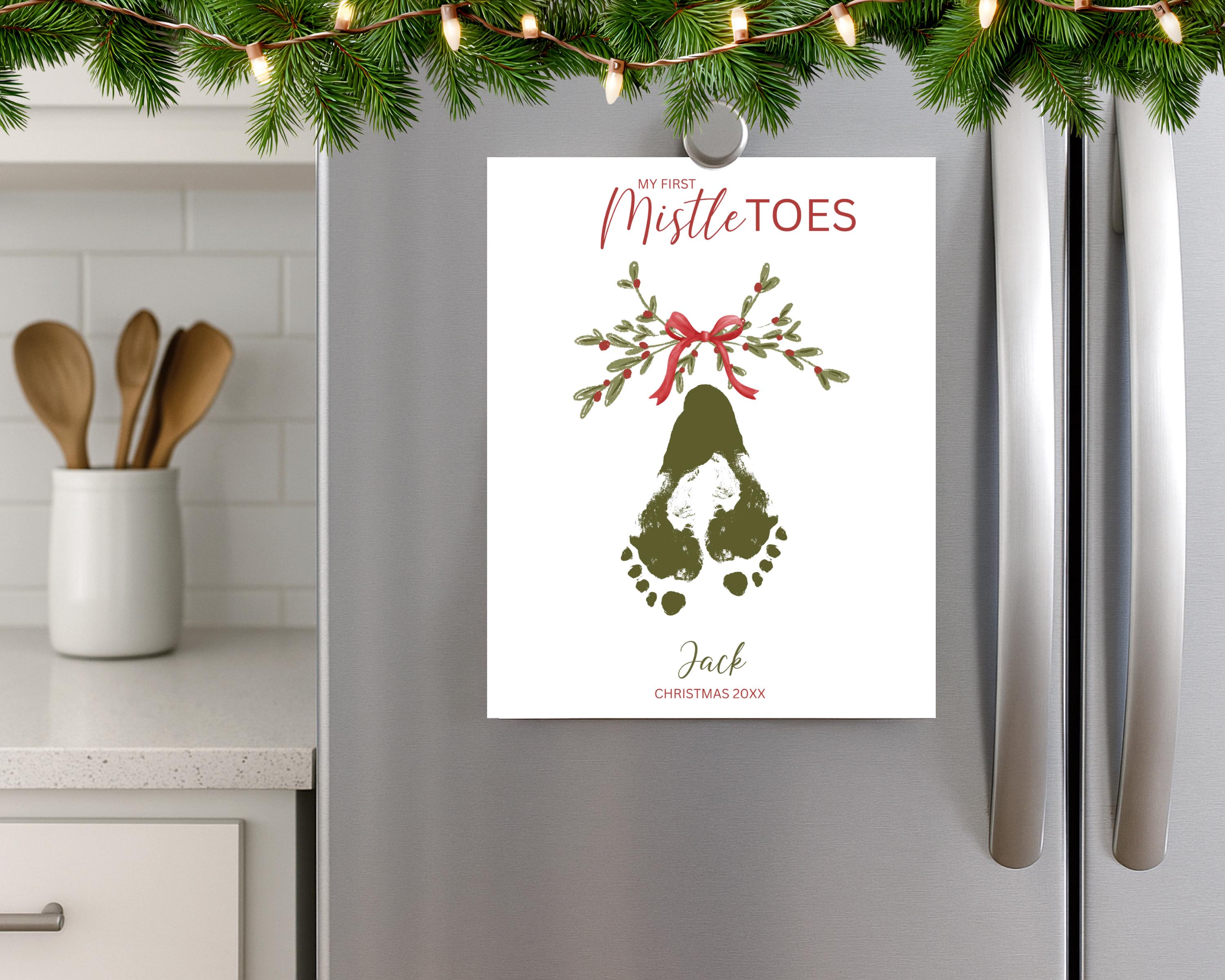 Baby First Christmas Mistletoe Footprint Art Keepsake Printable Holiday ...