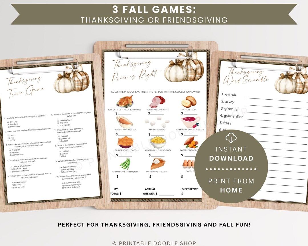 Thanksgiving Game Bundle Printable, Flannel Fall Party Activities ...